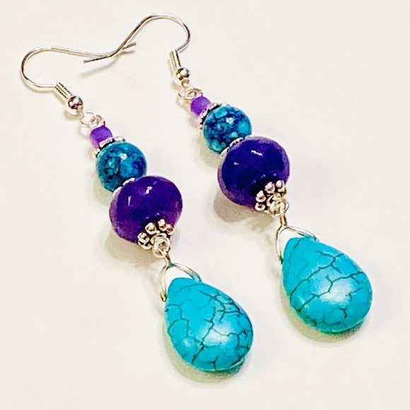 JK Designs | Jewelry | Bright Purple Jadeite Azurite Stone Earrings ...